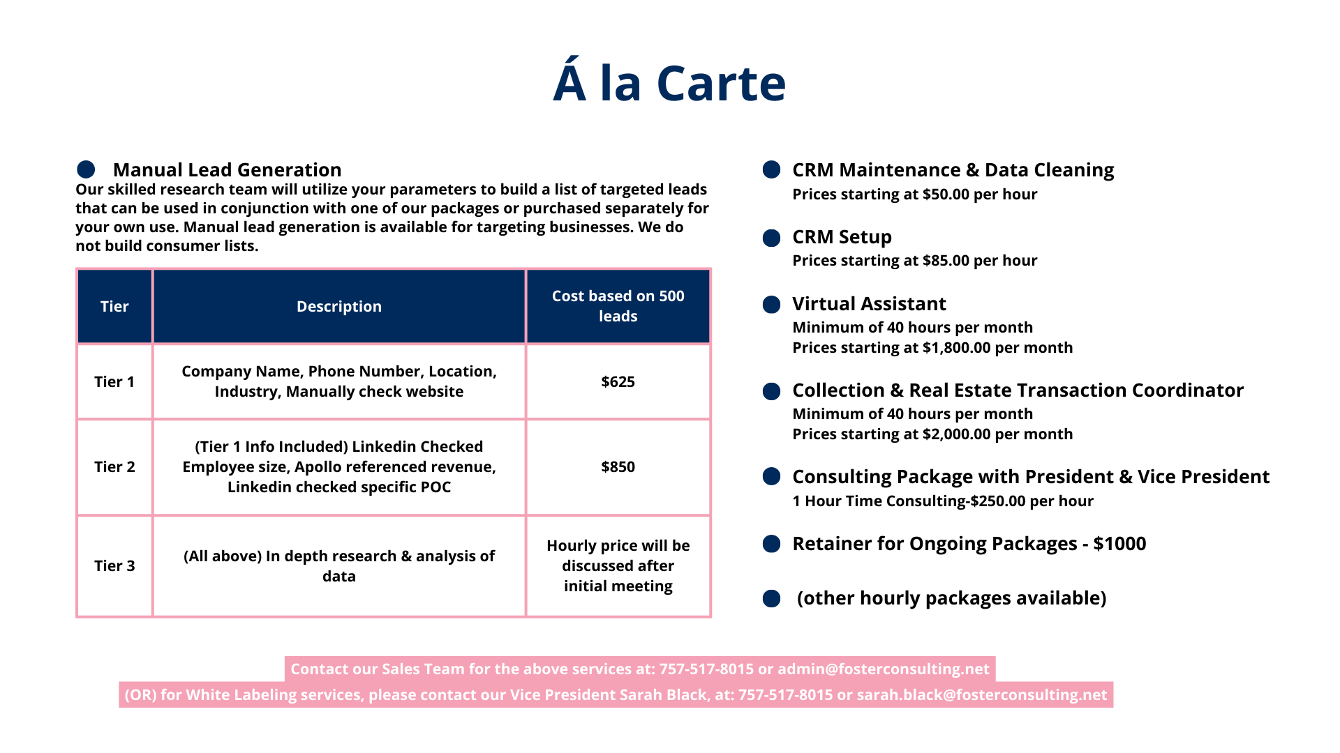Pricing - D Foster Consulting, LLC